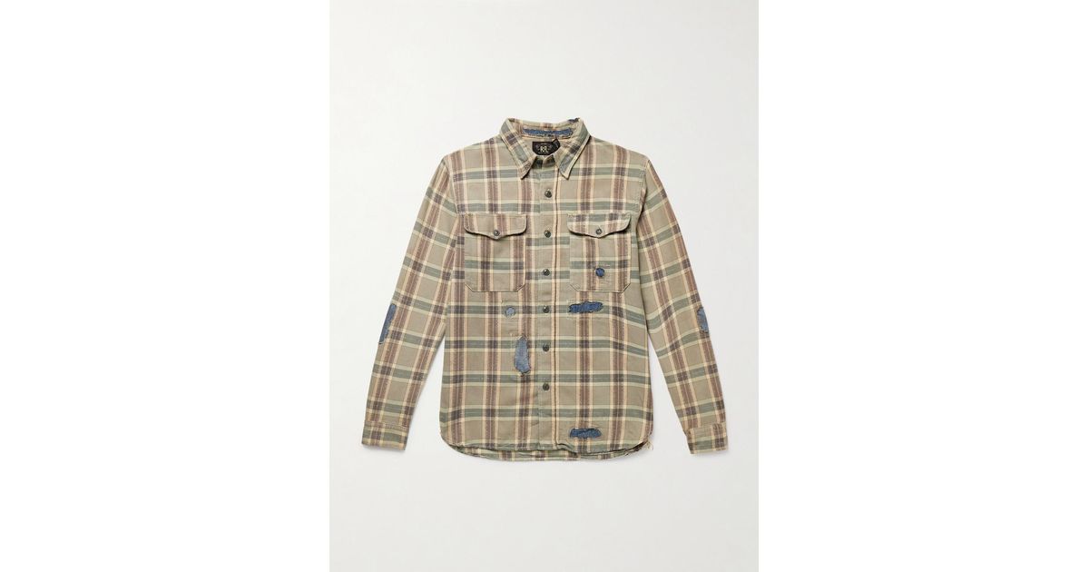 RRL Wilbur Denim-trimmed Checked Cotton-flannel Shirt in Natural for ...