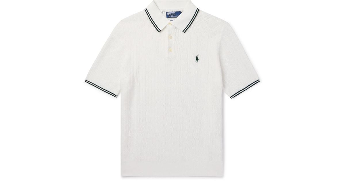 Polo Ralph Lauren Wimbledon Logo-Embroidered Appliquéd Open-Knit Cotton Polo Shirt in White for ...