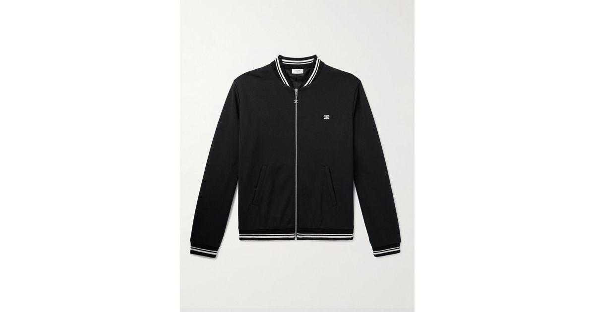Celine Teddy Slim-Fit Logo-Embroidered Jersey Jacket in Black for Men ...