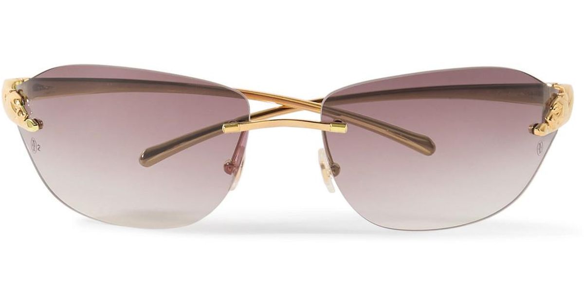 Cartier Panthère Classic Rimless Square Frame Gold Tone Sunglasses In Pink For Men Lyst