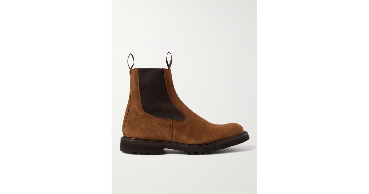 Tricker's Stephen Suede Brogue Chelsea Boots in Brown for Men | Lyst UK