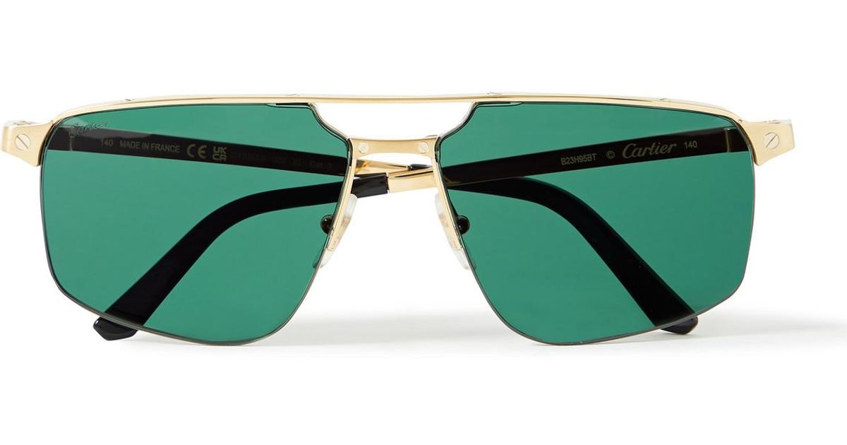 Cartier Aviator Style Gold Tone Sunglasses In Green For Men Lyst