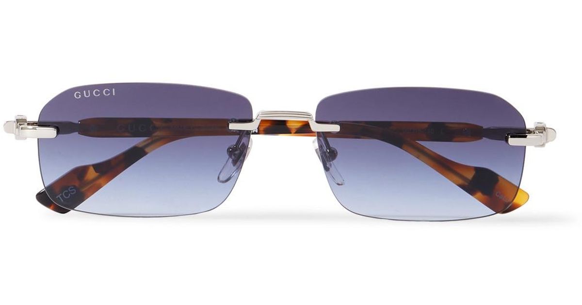 Gucci Rimless Rectangular-frame Silver-tone And Tortoiseshell Acetate ...