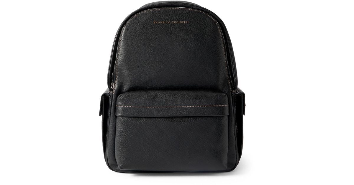 Brunello Cucinelli Full-Grain Leather Backpack in Black for Men | Lyst