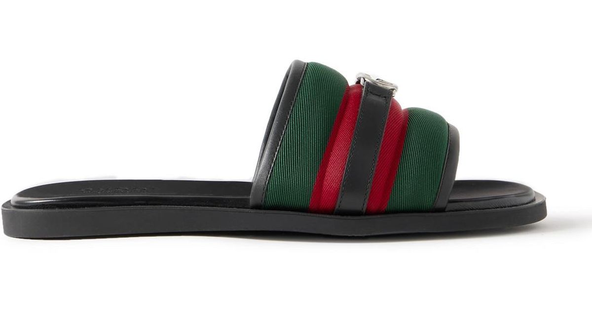 Gucci Logo-Embellished Leather-Trimmed Quilted Twill Slides in Black ...