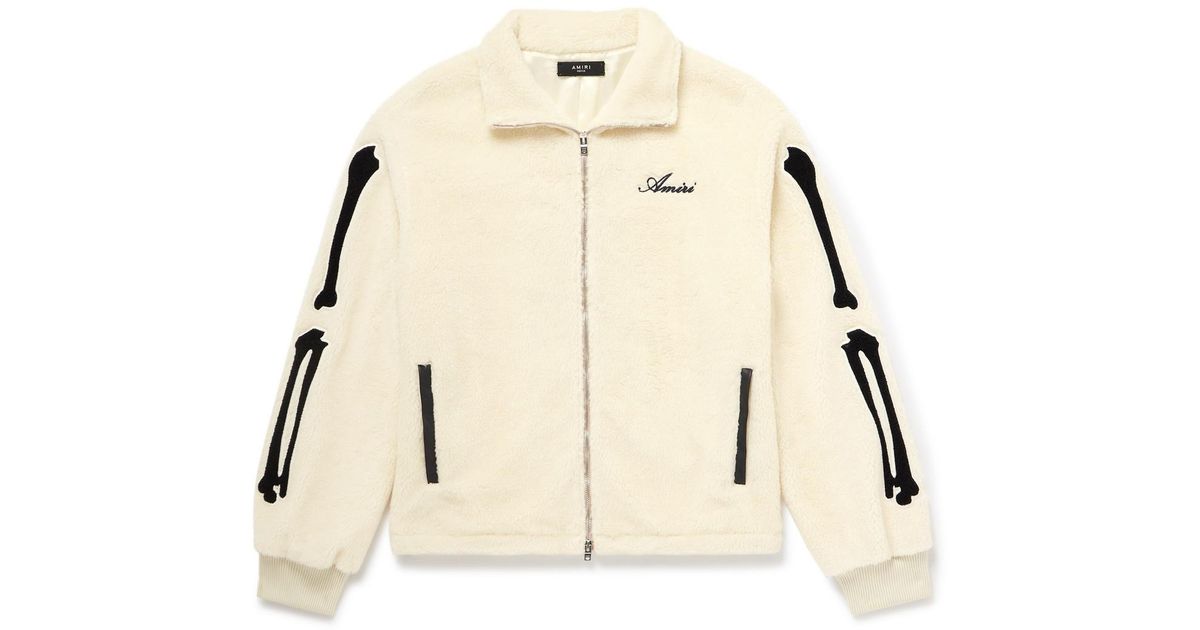 Amiri Bones Appliquéd Logo-Embroidered Fleece Jacket in Natural for Men ...