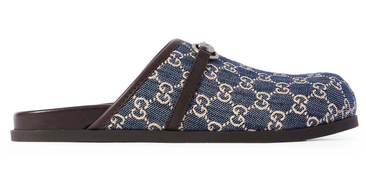 Gucci Rhein Horsebit-embellished Leather-trimmed Denim Mules in Blue ...