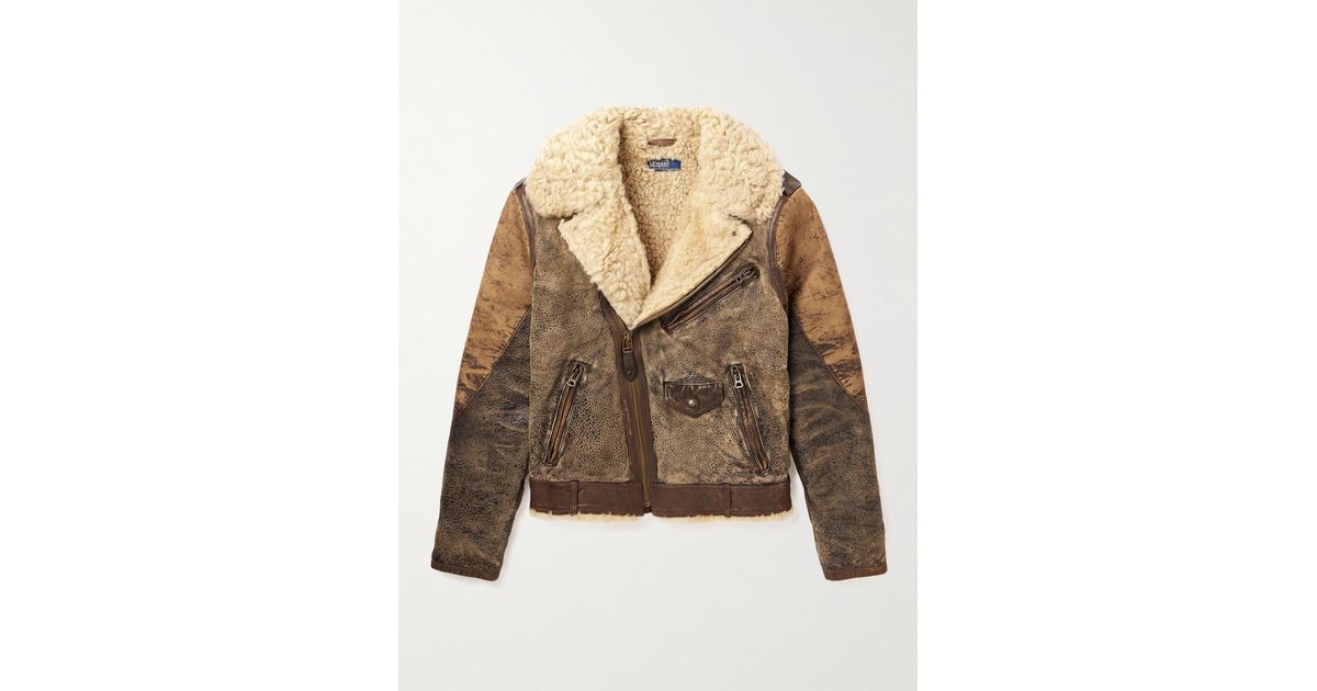 Polo Ralph Lauren Shearling-lined Panelled-leather Biker Jacket in Brown for Men | Lyst UK