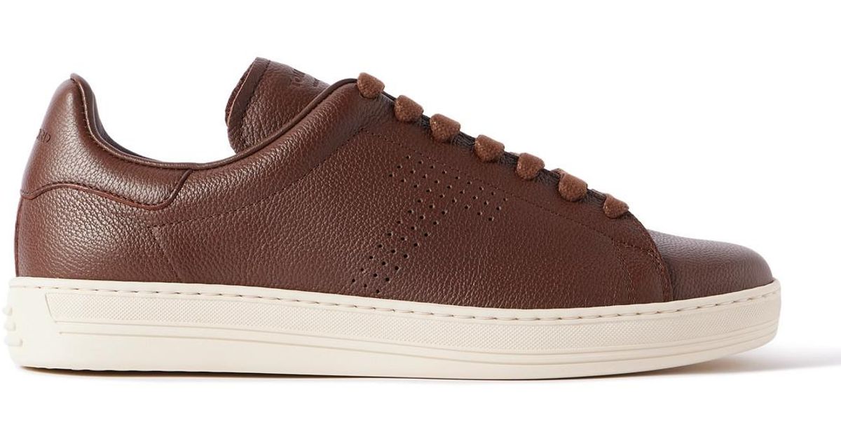 Tom Ford Warwick Perforated Full-Grain Leather Sneakers in Brown for ...