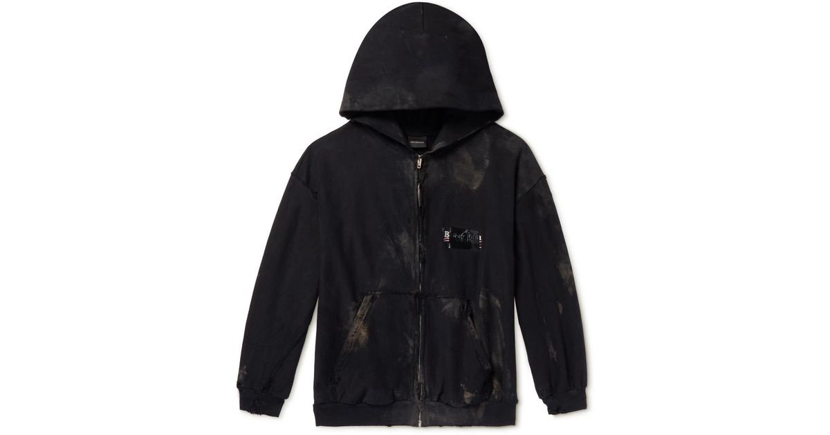 Balenciaga Gaffer Logo-Embroidered Distressed Cotton-Jersey Zip-Up ...