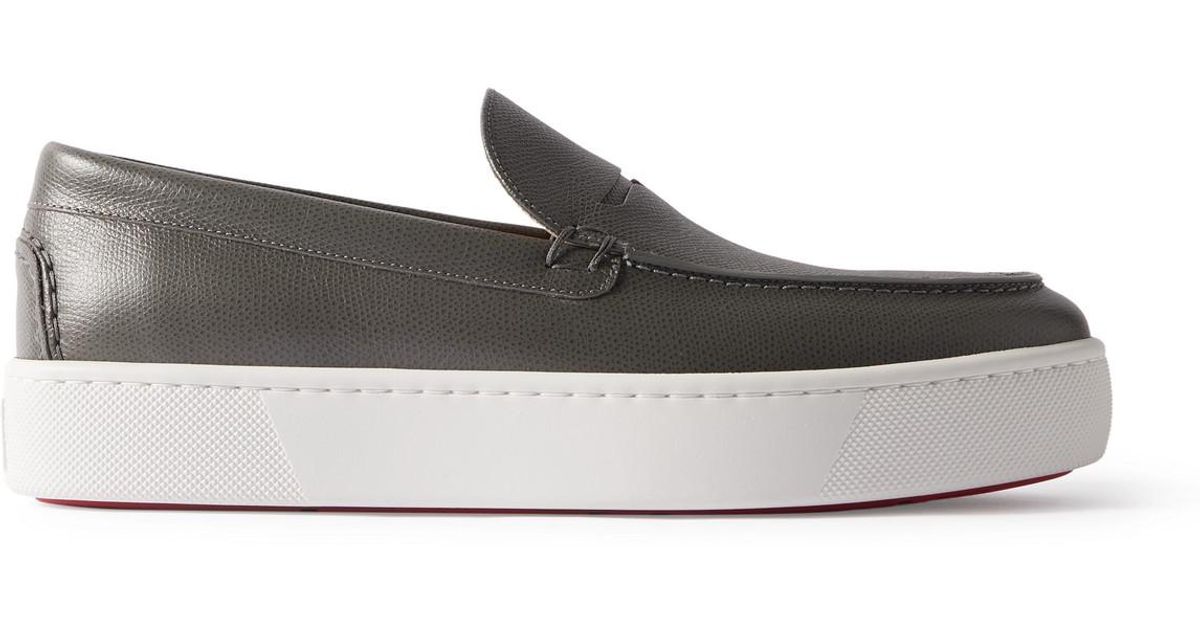 Christian Louboutin Paqueboat Full-grain Leather Penny Loafers in Gray ...