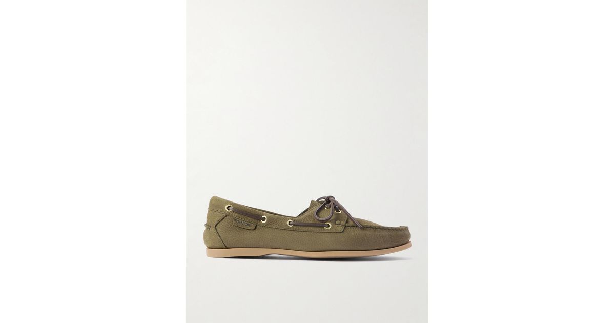 Tom Ford Robin Nubuck Boat Shoes in Green for Men | Lyst UK