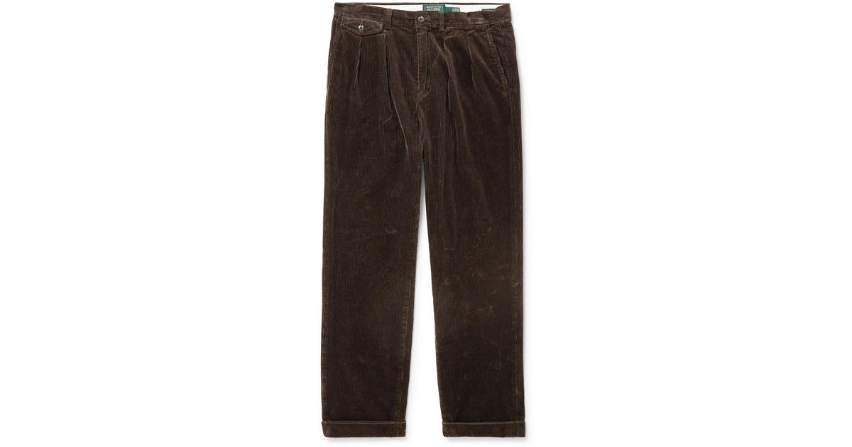 Polo Ralph Lauren Polo Country Slim-fit Straight-leg Pleated Cotton-corduroy Trousers in Brown ...