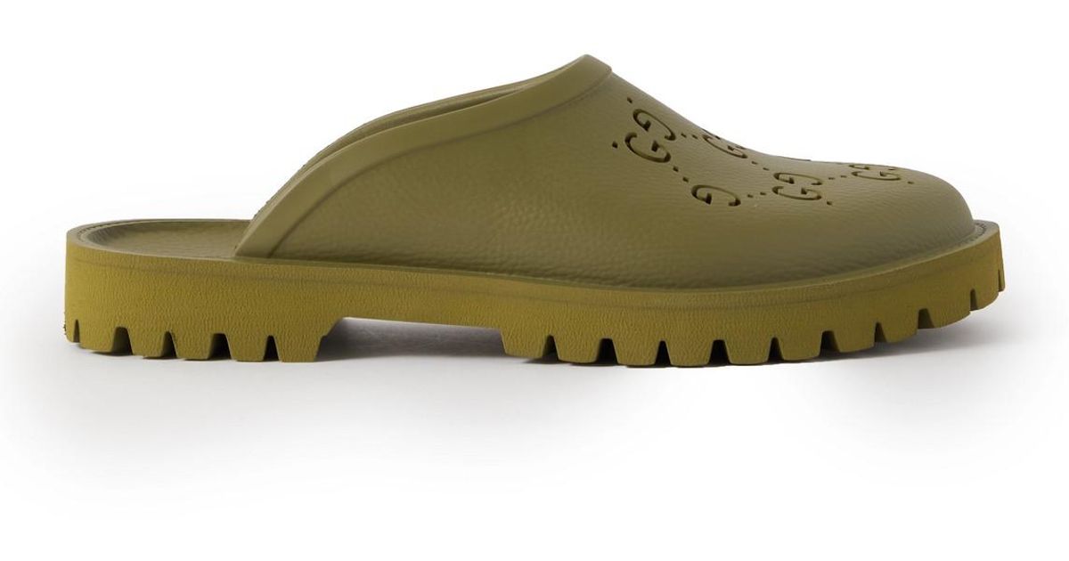 Gucci Logo-perforated Rubber Clogs in Green for Men | Lyst