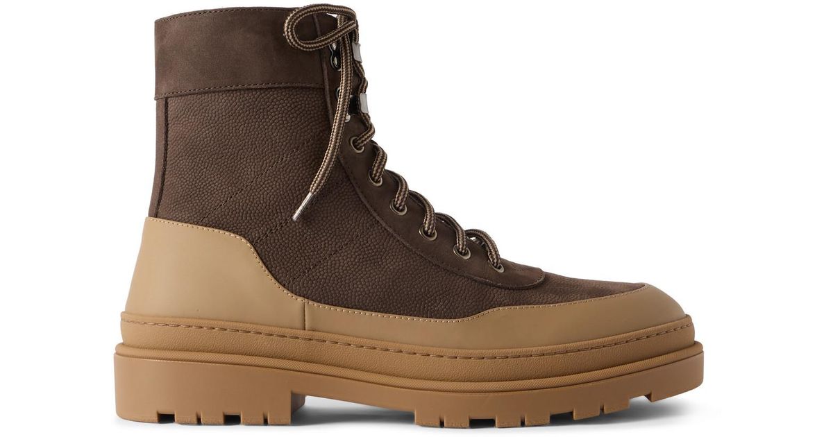 Brunello Cucinelli Rubber And Leather-Trimmed Pebble-Grain Nubuck And ...