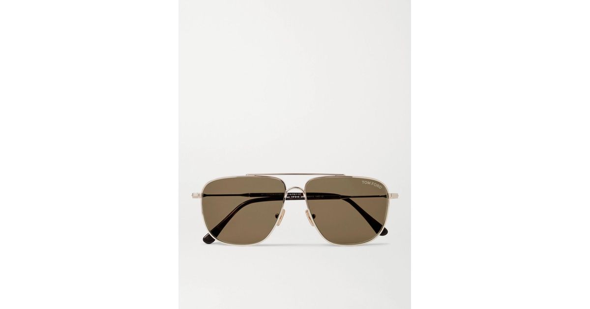 Tom Ford Aviator Style Gold Tone And Tortoiseshell Acetate Sunglasses
