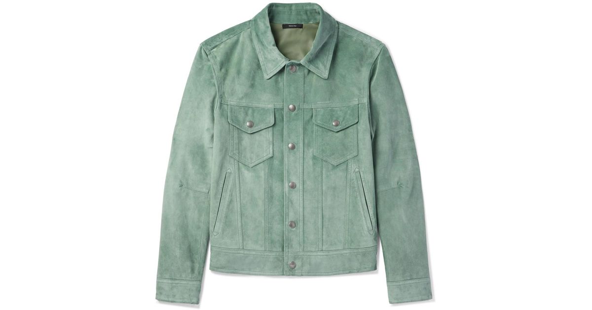 Tom Ford Brushed Suede Trucker Jacket in Green for Men | Lyst