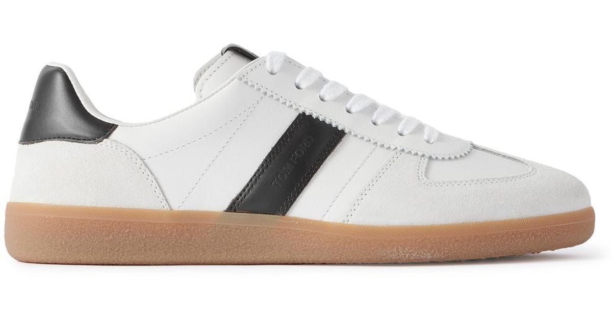 Tom Ford Archer Suede-Trimmed Leather Sneakers in White for Men | Lyst