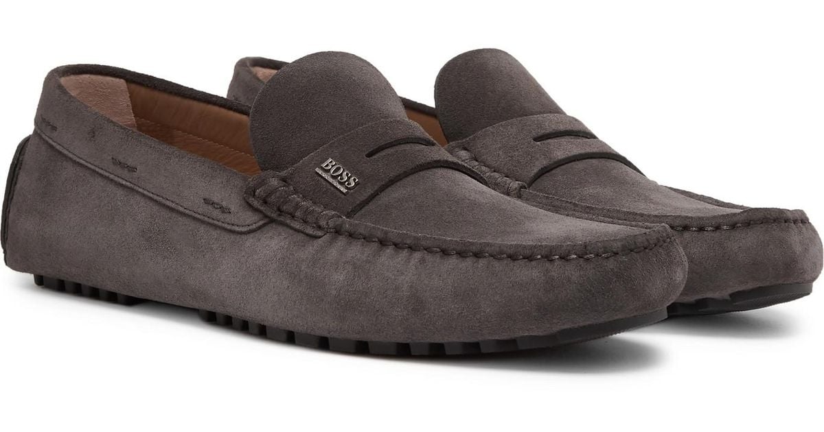 BOSS by Hugo Boss Suede Driving Shoes in Gray for Men - Lyst