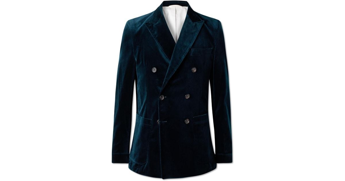Oliver Spencer Double-breasted Cotton-velvet Blazer in Blue for Men | Lyst