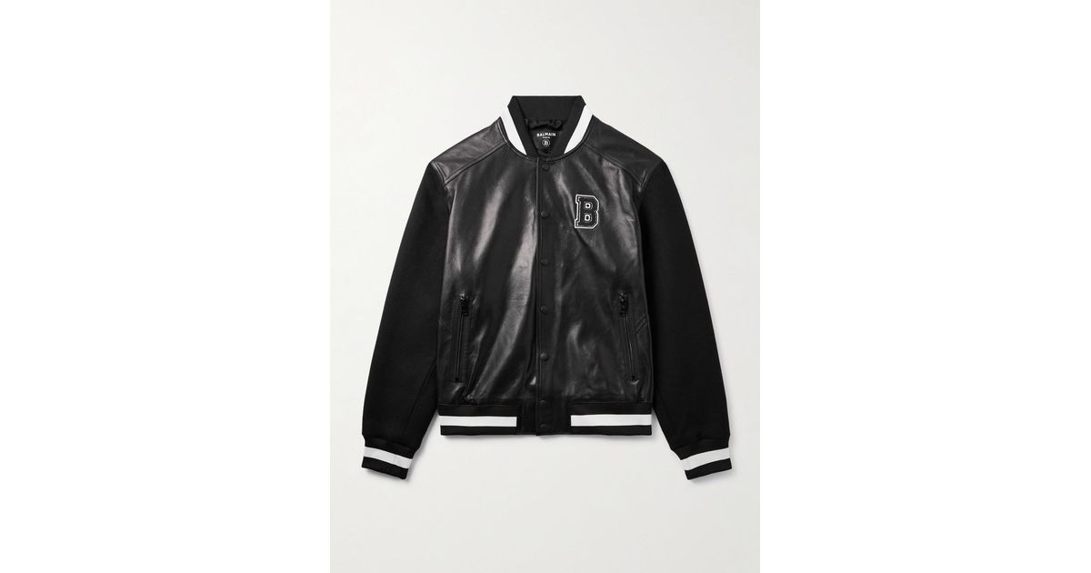 Balmain Logo-Appliquéd Leather And Wool Varsity Jacket in Black for Men ...