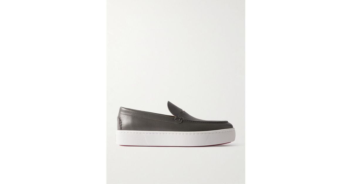 Christian Louboutin Paqueboat Full-Grain Leather Penny Loafers in Grey ...