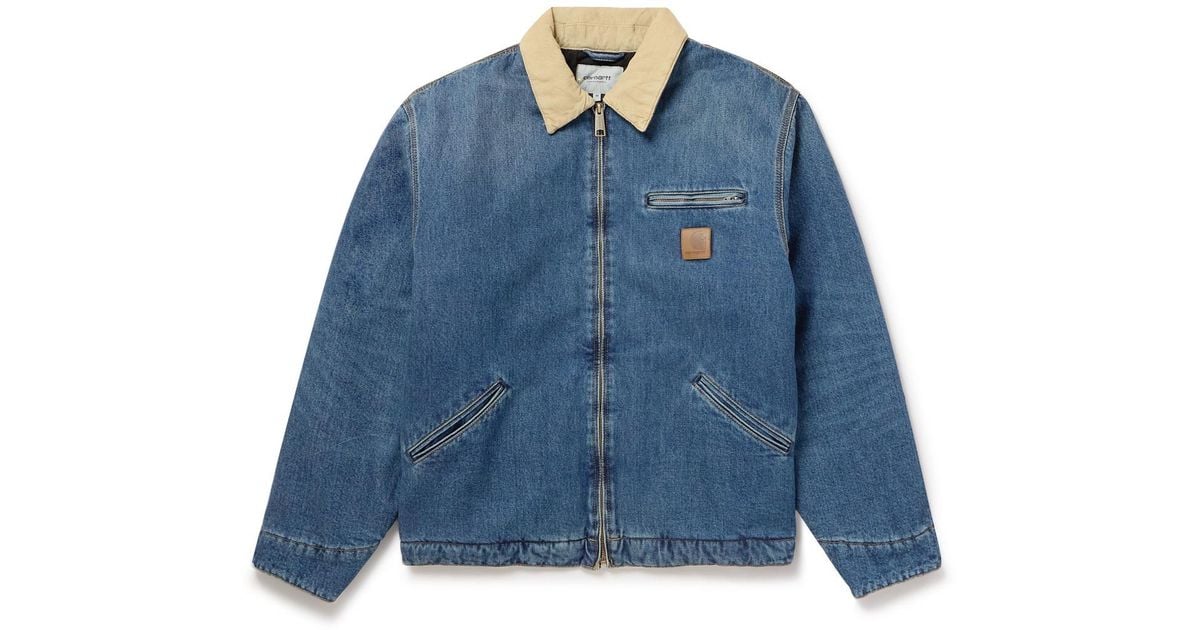Carhartt Og Detroit Corduroy-Trimmed Padded Denim Jacket in Blue for ...
