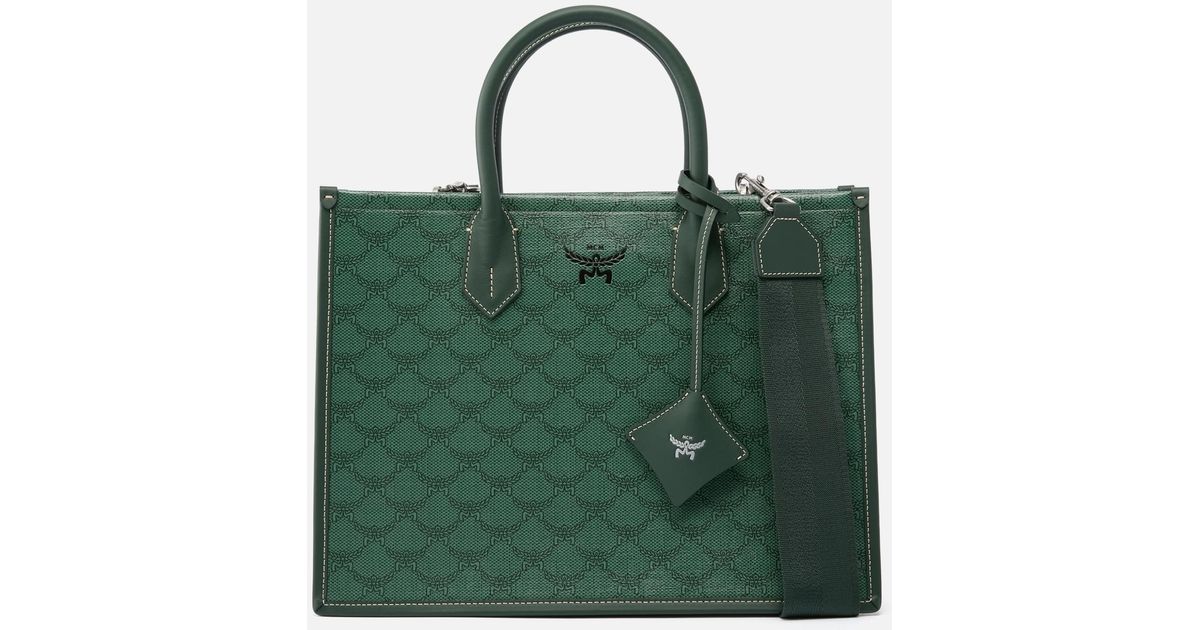 MCM Himmel Canvas-coated Leather Medium Tote Bag in Green | Lyst