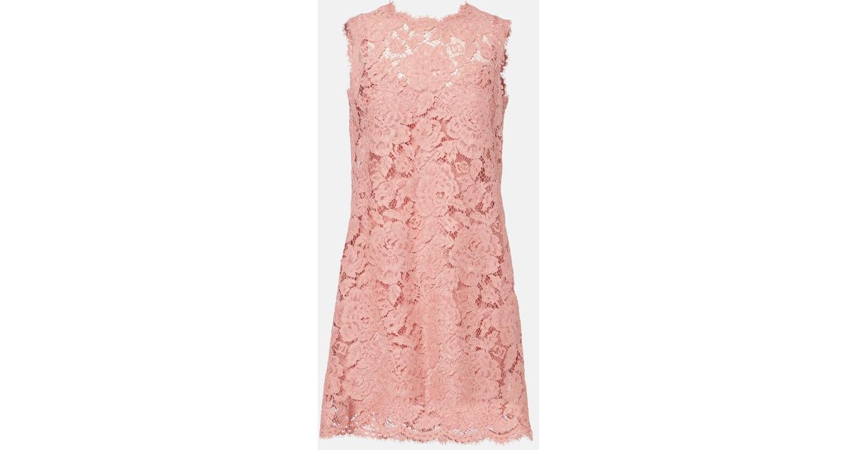 Dolce & Gabbana Dg Lace Minidress in Pink | Lyst