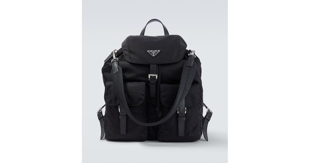 Prada Re-Nylon Leather-Trimmed Backpack in Black for Men | Lyst