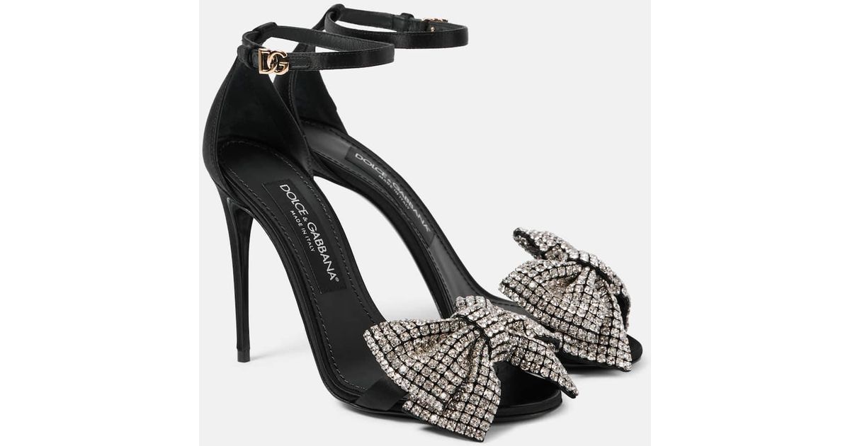 Dolce & Gabbana Bow Tie Crystal-embellished Satin Sandals in Black | Lyst