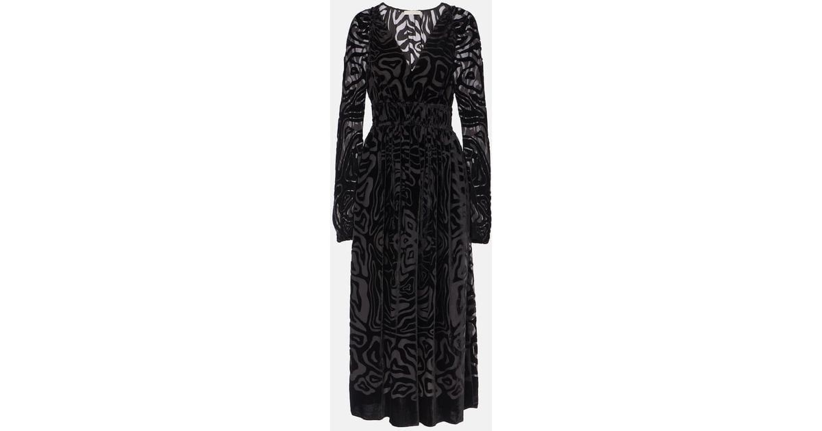 Ulla Johnson Elora Velvet And Mesh Midi Dress in Black | Lyst