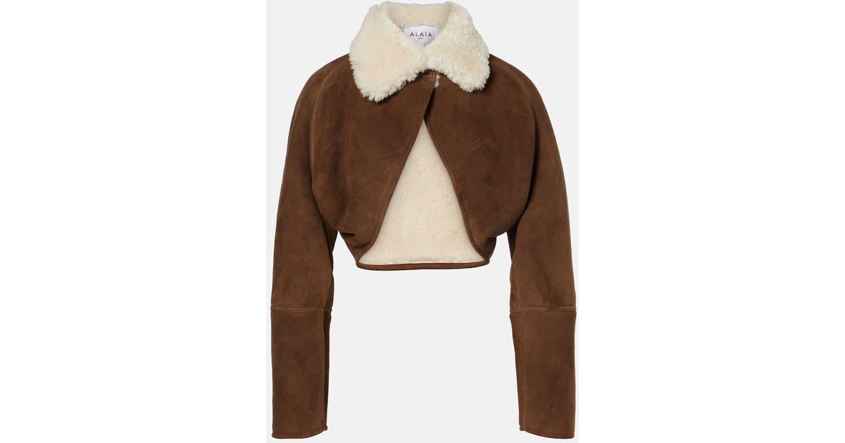Alaïa Shearling-Trimmed Suede Button-Front Jacket in Brown | Lyst