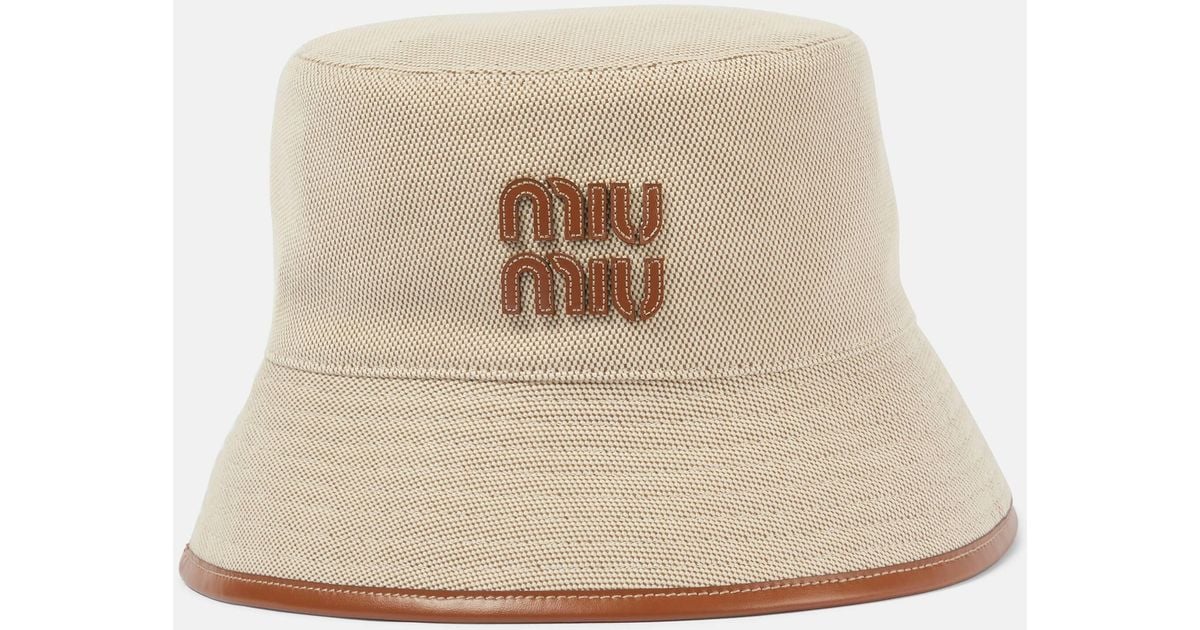Miu Miu Logo Canvas Bucket Hat in Natural | Lyst UK