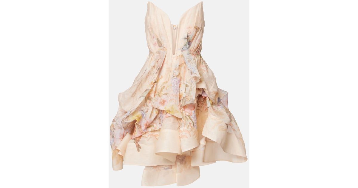 Zimmermann Illuminate Draped Linen And Silk Minidress in Natural | Lyst