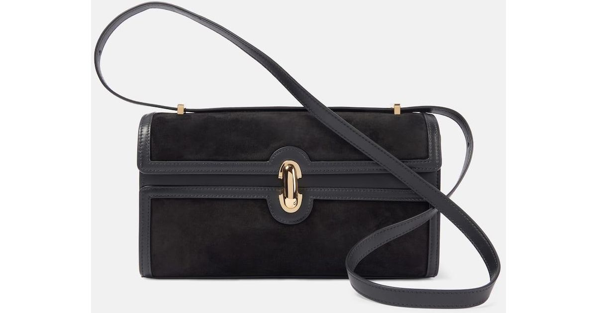 SAVETTE Symmetry 26 Leather-trimmed Suede Shoulder Bag in Black | Lyst