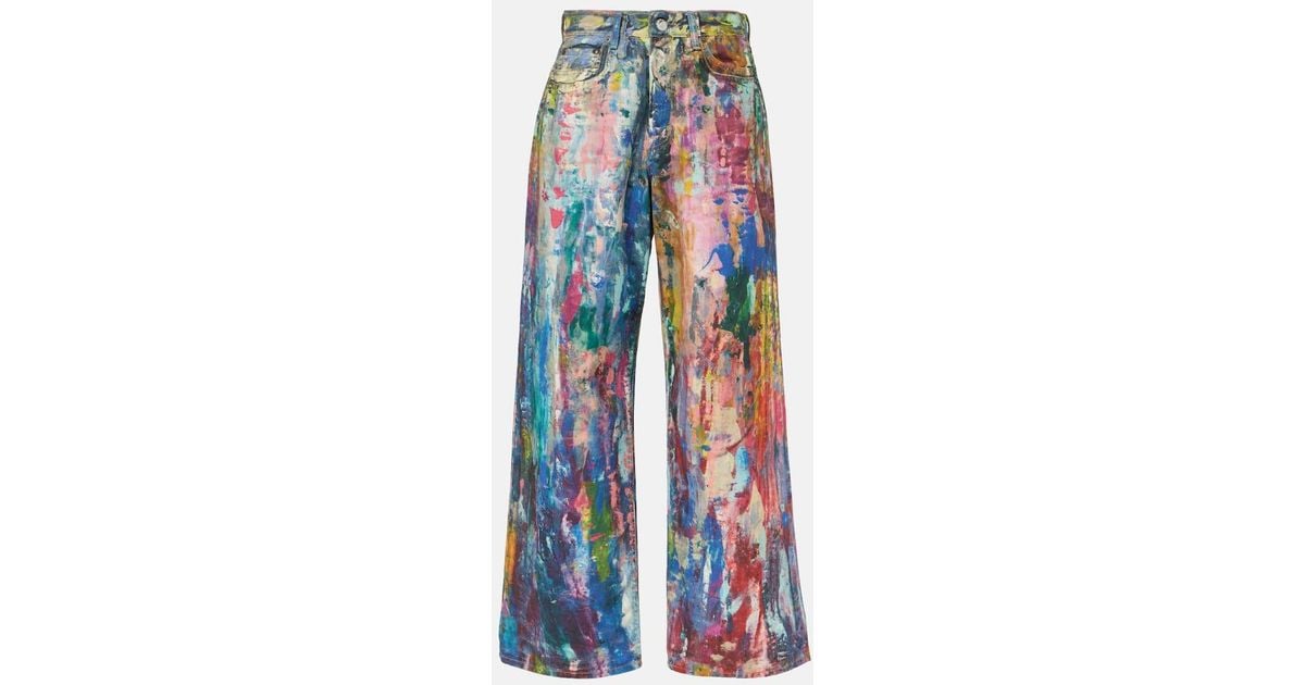 Acne Studios 1981F Printed Low-Rise Wide-Leg Jeans in Blue | Lyst