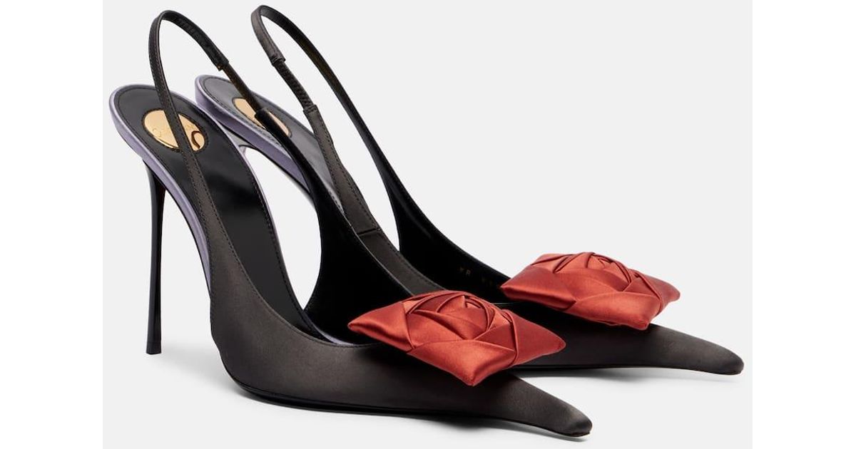 Saint Laurent Amalia 110 Crepe Satin Slingback Pumps in Gray | Lyst