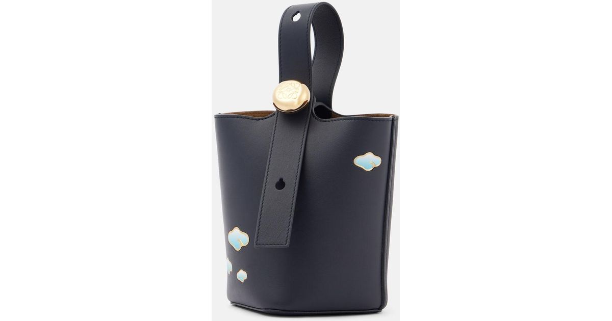 Loewe Pebble Mini Leather Bucket Bag in Blue | Lyst