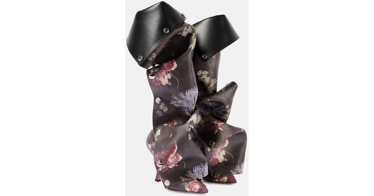 Y. Project Snap 100 Floral Leather Knee-High Boots in Black | Lyst