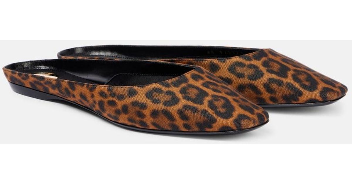 Saint Laurent Lido Leopard-Print Mules in Brown | Lyst