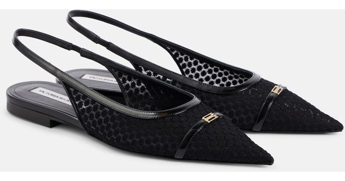 Victoria Beckham Leather-Trimmed Mesh Slingback Flats in Blue | Lyst