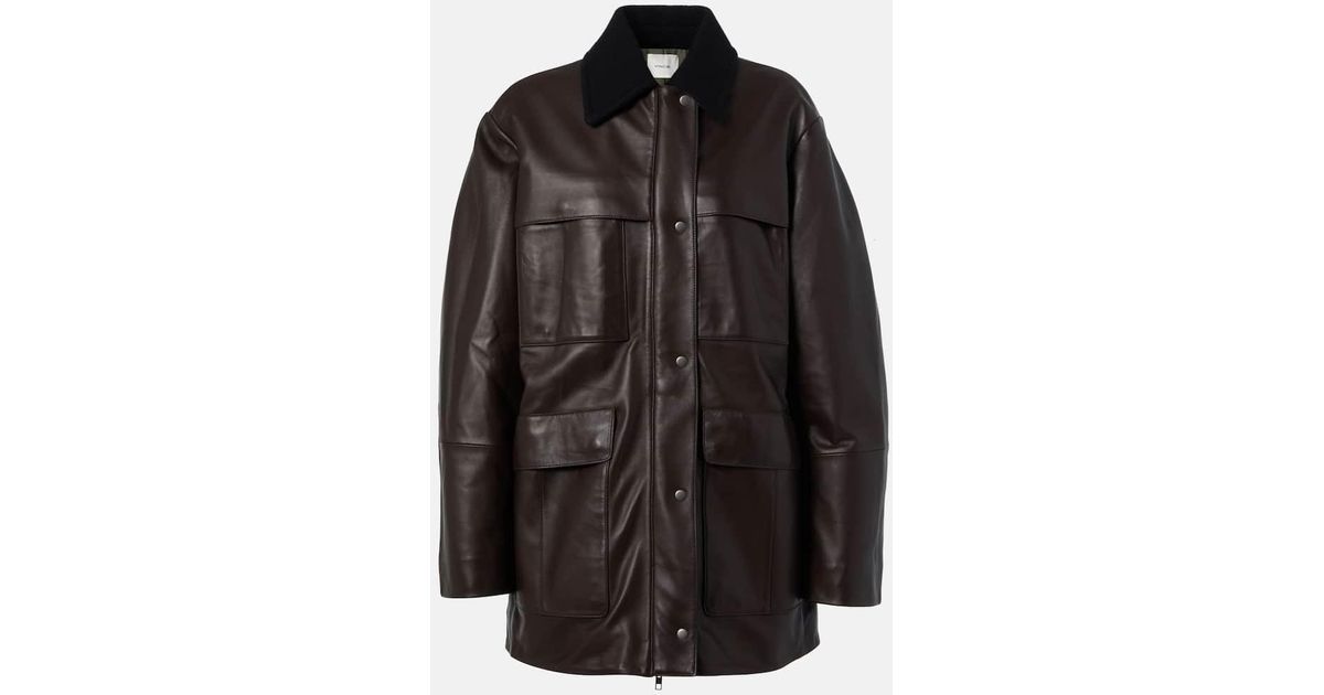 Vince Wool-trimmed Leather Jacket in Black | Lyst