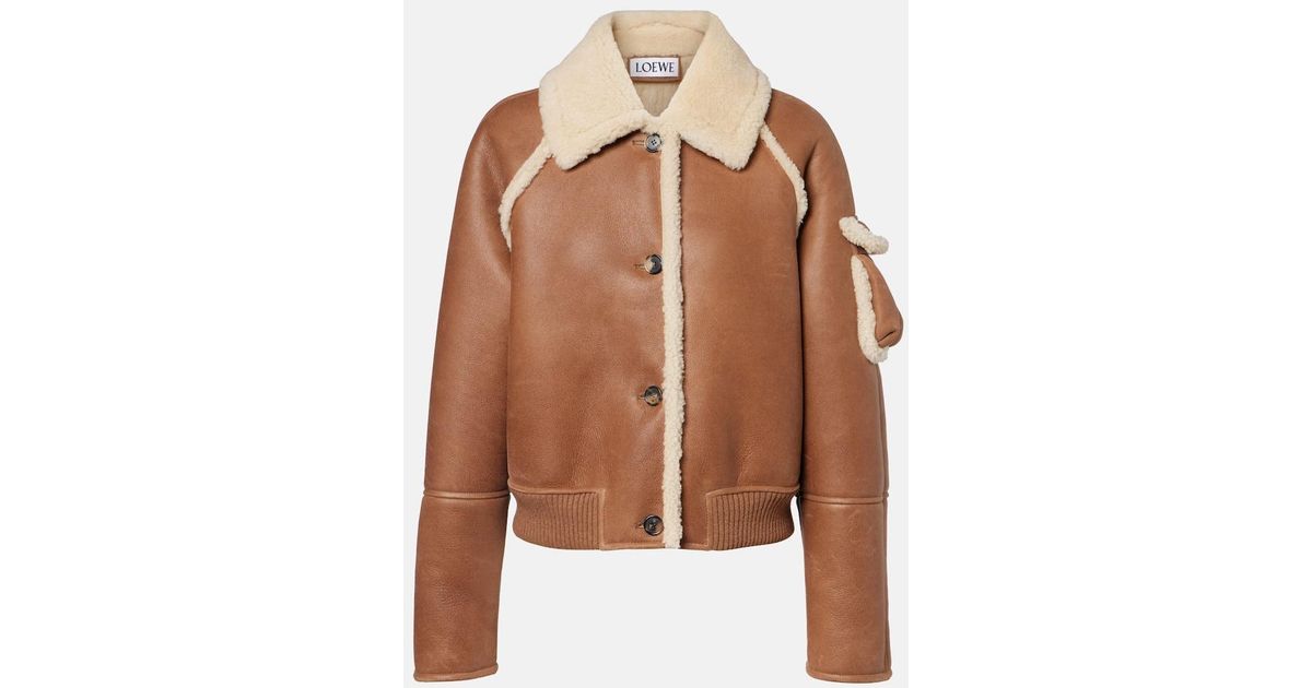 Loewe Shearling-Trimmed Leather Blouson in Brown | Lyst UK