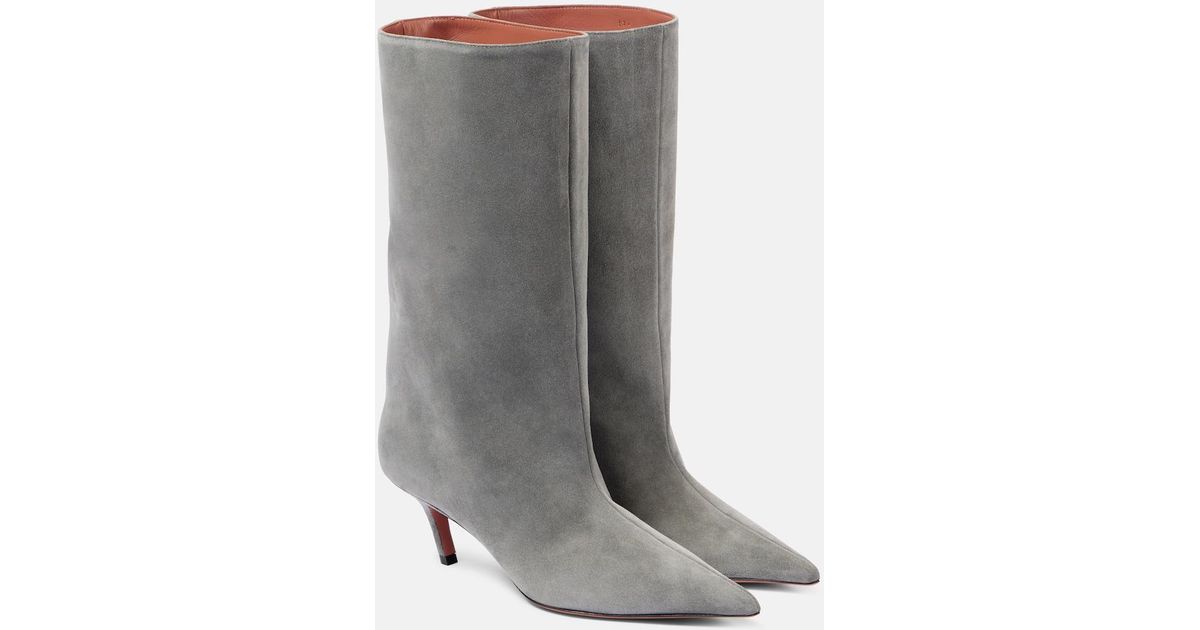 AMINA MUADDI Fiona 60 Suede Boots in Gray | Lyst