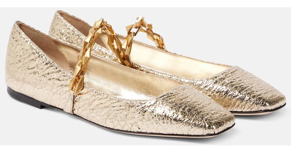 Jimmy Choo Diamond Tilda Metallic Leather Mary Jane Flats in Natural | Lyst