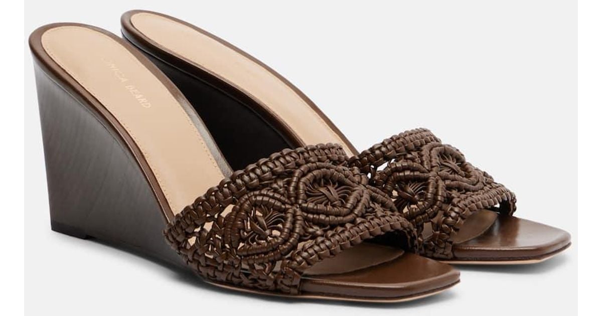 Veronica Beard Ellen Macrame Leather Wedge Mules in Brown | Lyst UK
