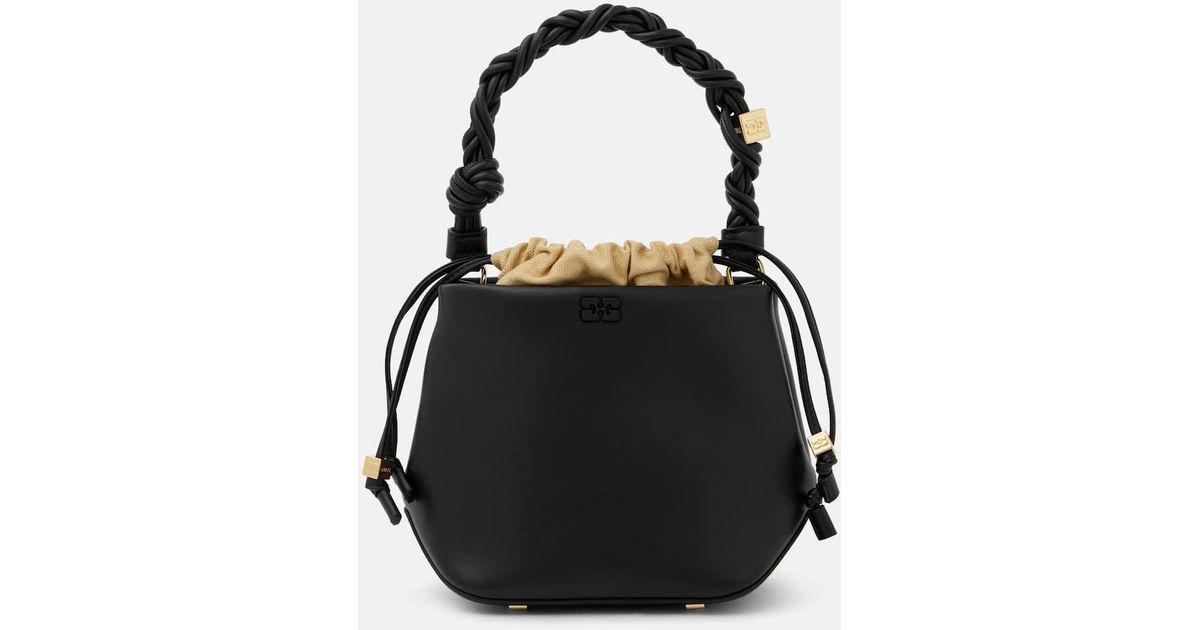 Ganni Bou Leather Bucket Bag in Black | Lyst