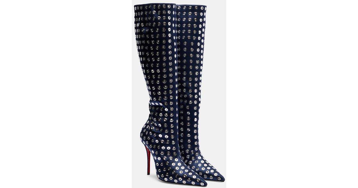 Christian Louboutin Miss Z 100 Embellished Satin Knee-High Boots in ...