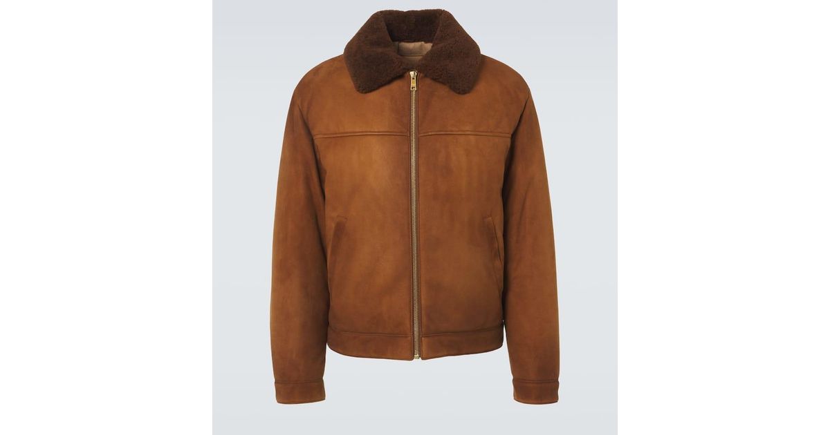 Prada Shearling-Trimmed Suede Jacket in Brown for Men | Lyst